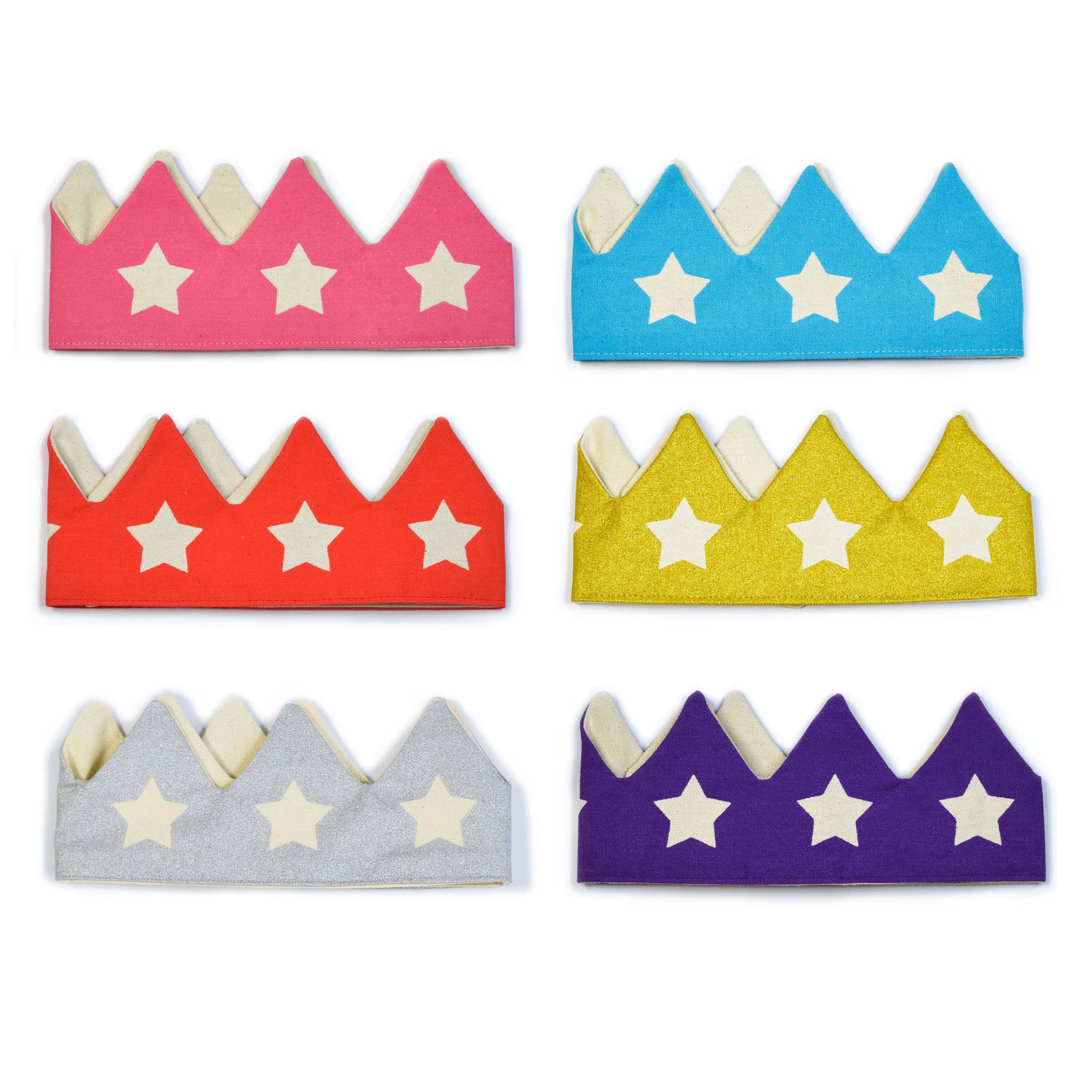 Pink, blue, orange, gold, silver and purple Crown with stars ...