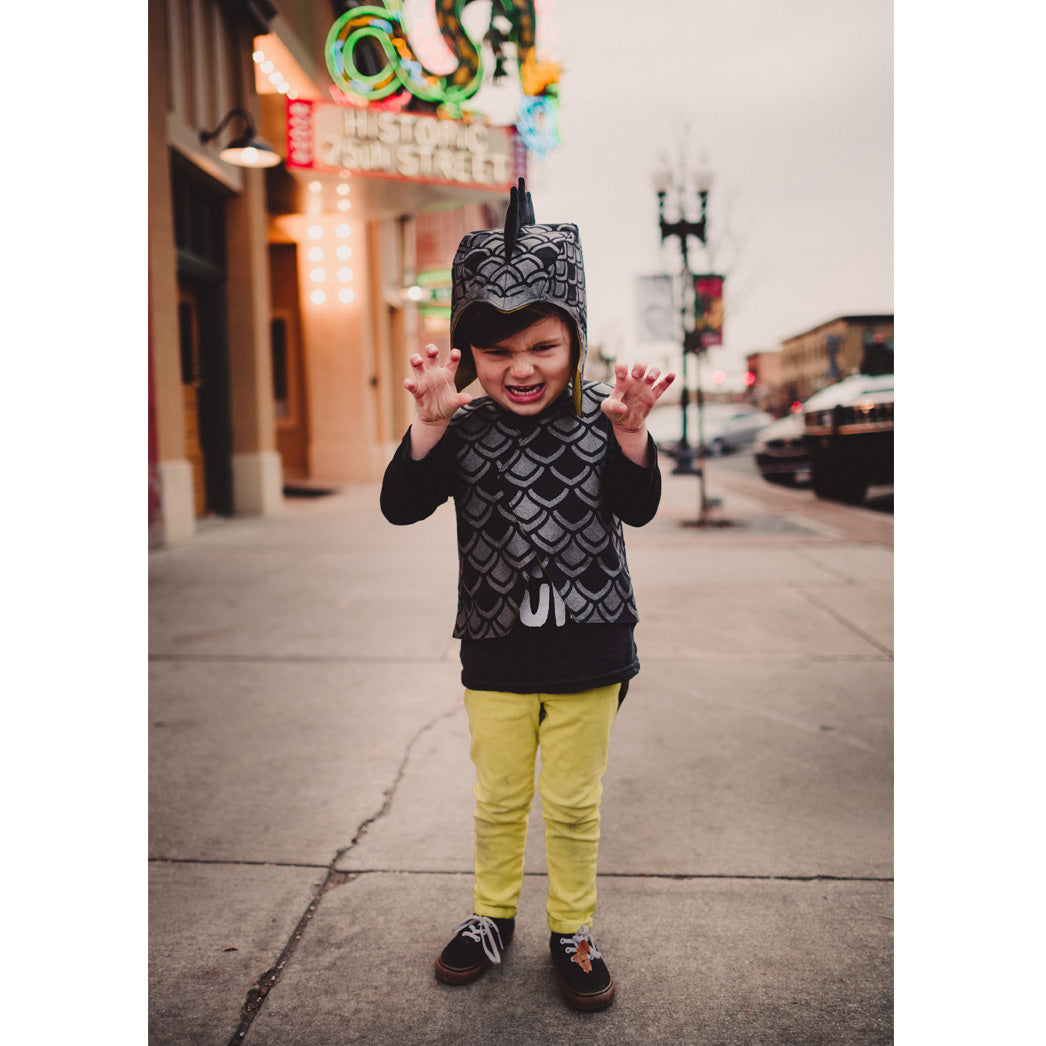 Dapper monster costume in black graphite and pickle, spiked hat and ...