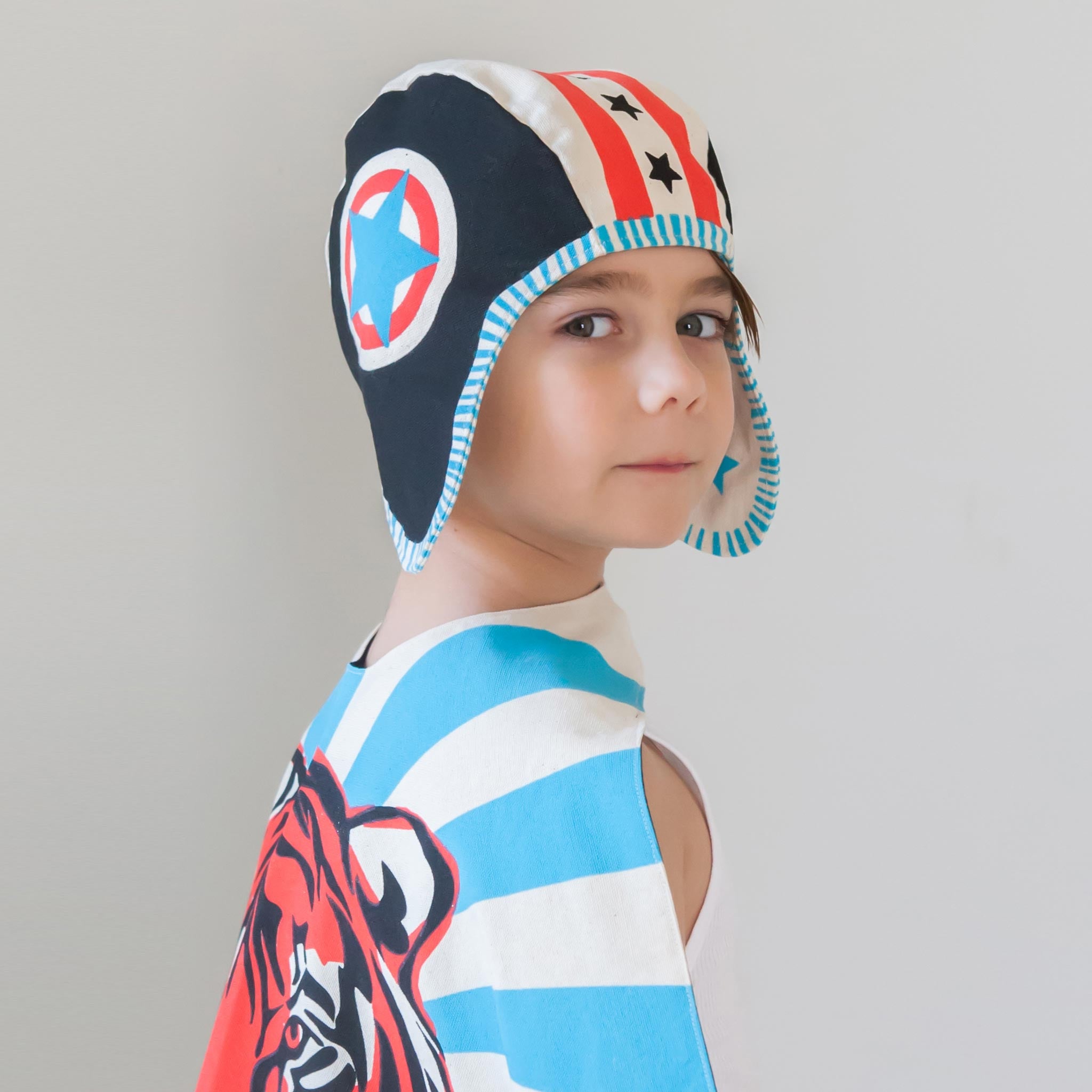 Tiger black moto hat, helmet costume, for dress up, playwear by ...